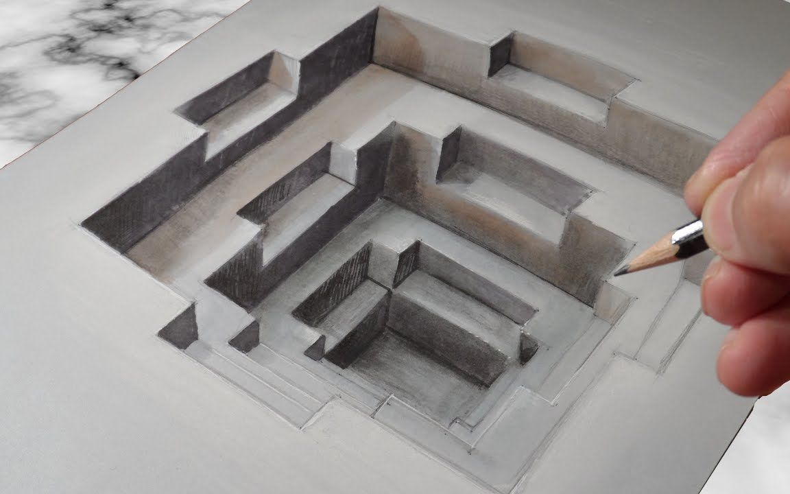 看牛人如何使用铅笔绘制3D图形?