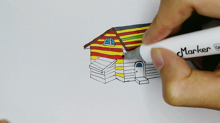 手绘简笔画第30弹,马克笔手绘彩虹小屋,儿童画画基础教程