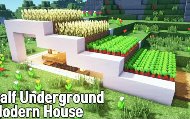 【搬运】一半在地下的现代房屋 | Minecraft建筑教程【AMMB】