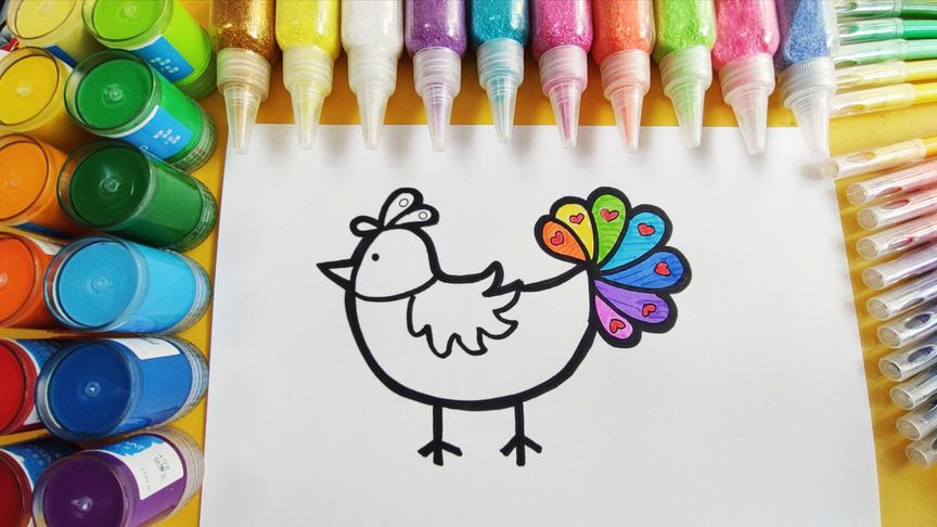 儿童简笔画教程,画一只彩色大公鸡,3-12岁小朋友学习画画