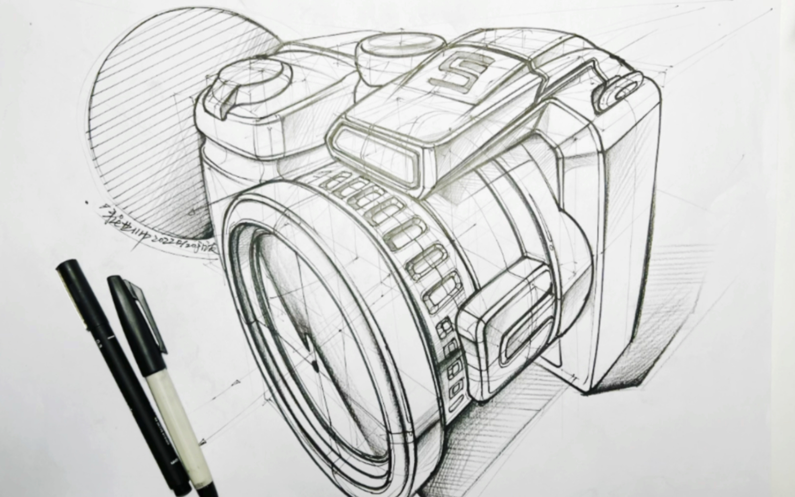 工业设计手绘-相机针管笔线稿