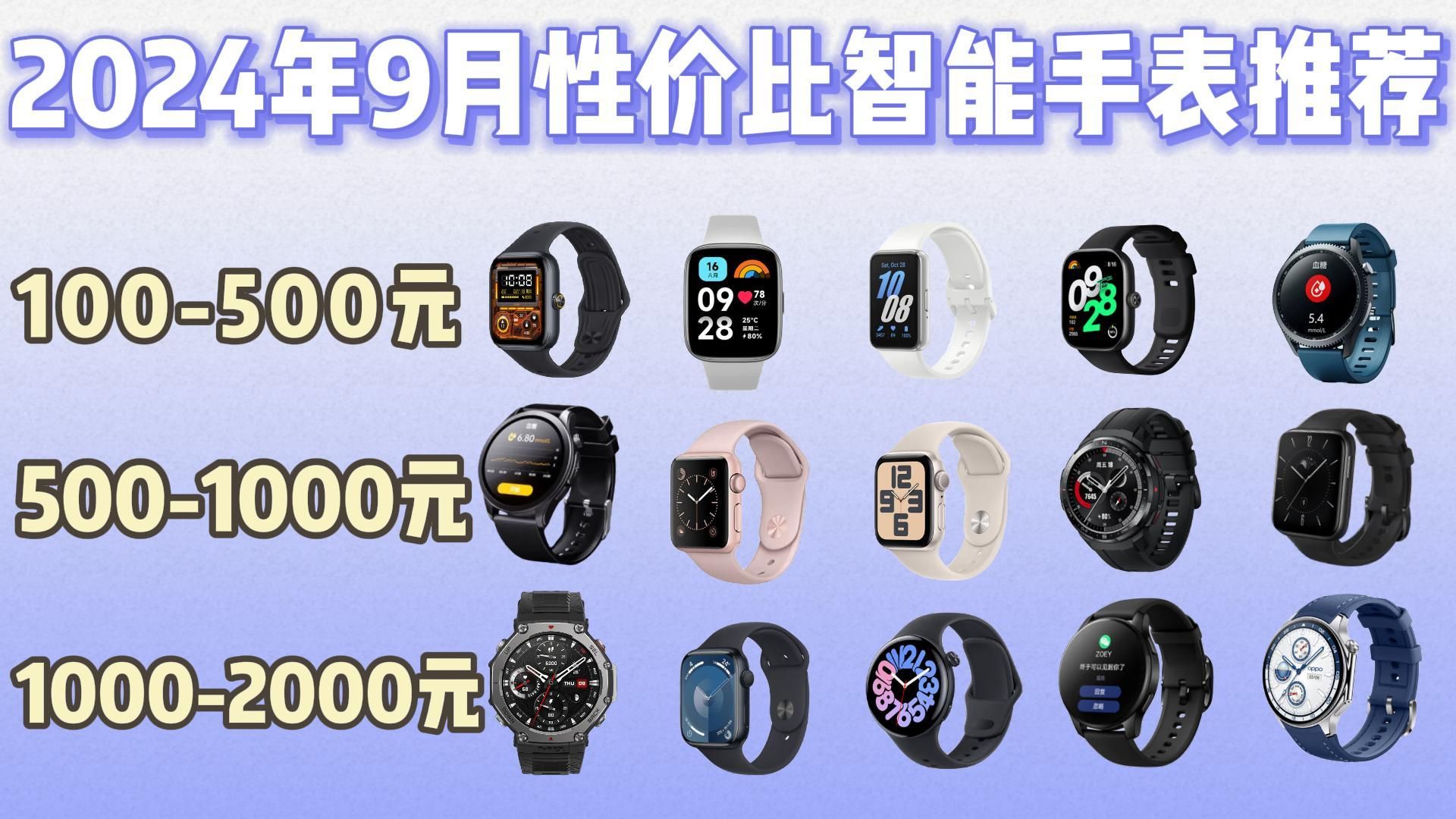 2024年9月智能手表/手环推荐!100-2000元价位覆盖!小米/华为/荣耀/...