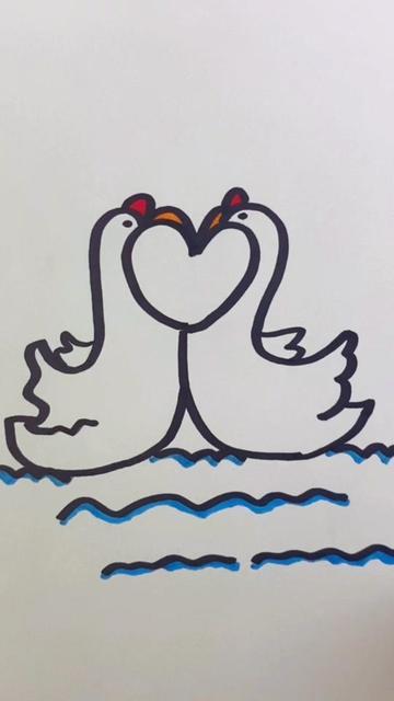 连天鹅都是爱你的形状!跟着学画画绘画过程简笔画天鹅简笔画动物.