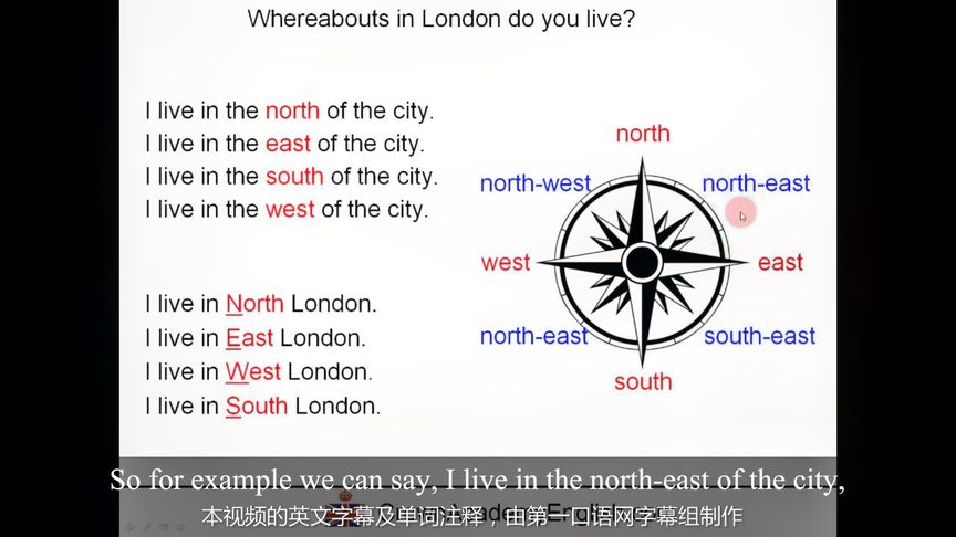 如何用英语描述所在城市的方位?(英文字幕)