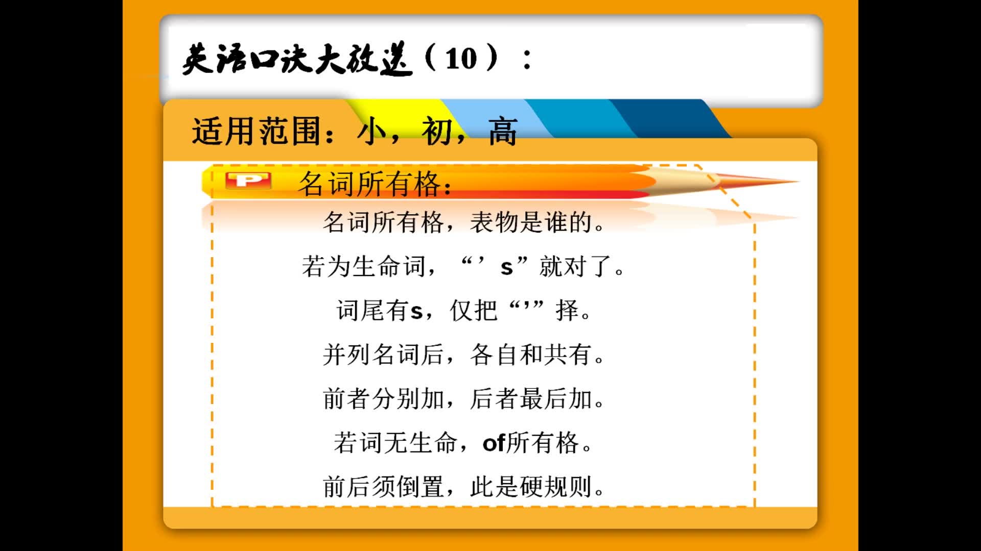 英语口诀第十弹:名词所有格