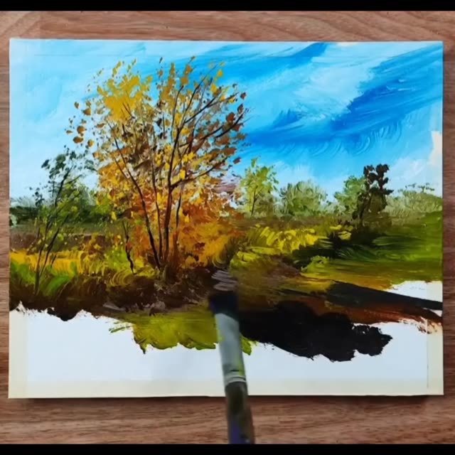 画画 手绘 油画棒风景画