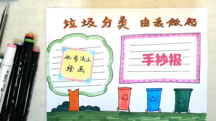 画一幅垃圾分类手抄报,简单又有趣的儿童简笔画