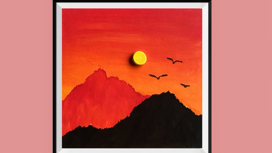 油画棒晚霞简单绘画过程,每一次的晚霞都是太阳给天空的礼物