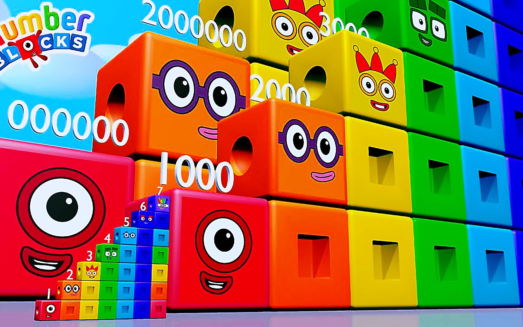 数字方块动画:方块1VS1000000,由小到大数字最高模式,好神奇