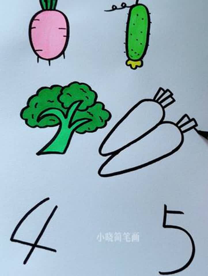用数字0-5画蔬菜儿童简笔画教程