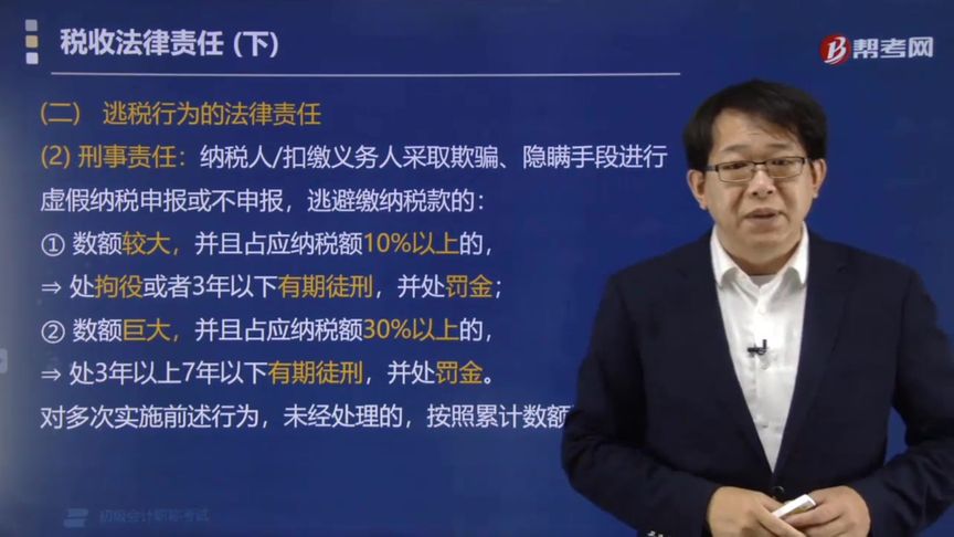 帮考网初级会计考试郑晓博老师重点讲解逃税应承担哪些法律责任?