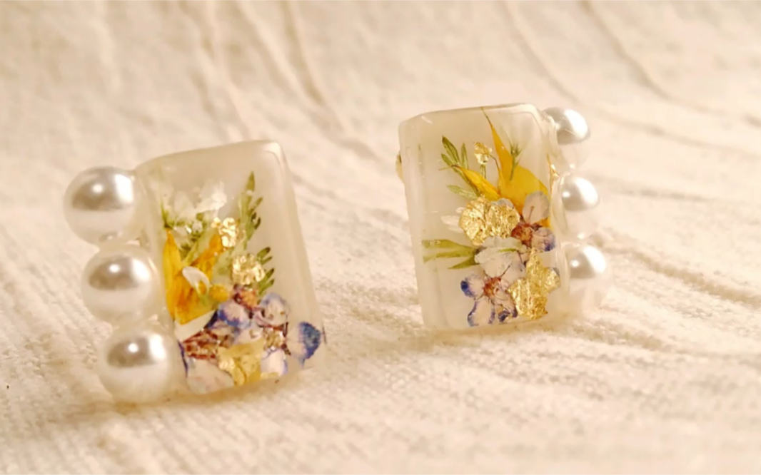 【UV滴胶耳饰】简单diy制作可爱的珍珠压花耳环♡