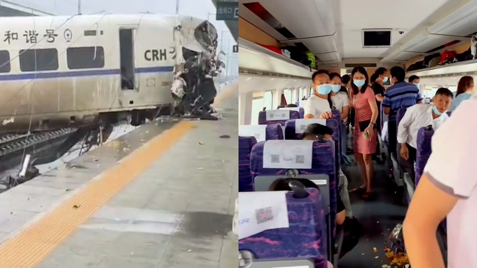 D2809动车撞上泥石流,车头出轨受损致1死8伤,车内车外现场曝光