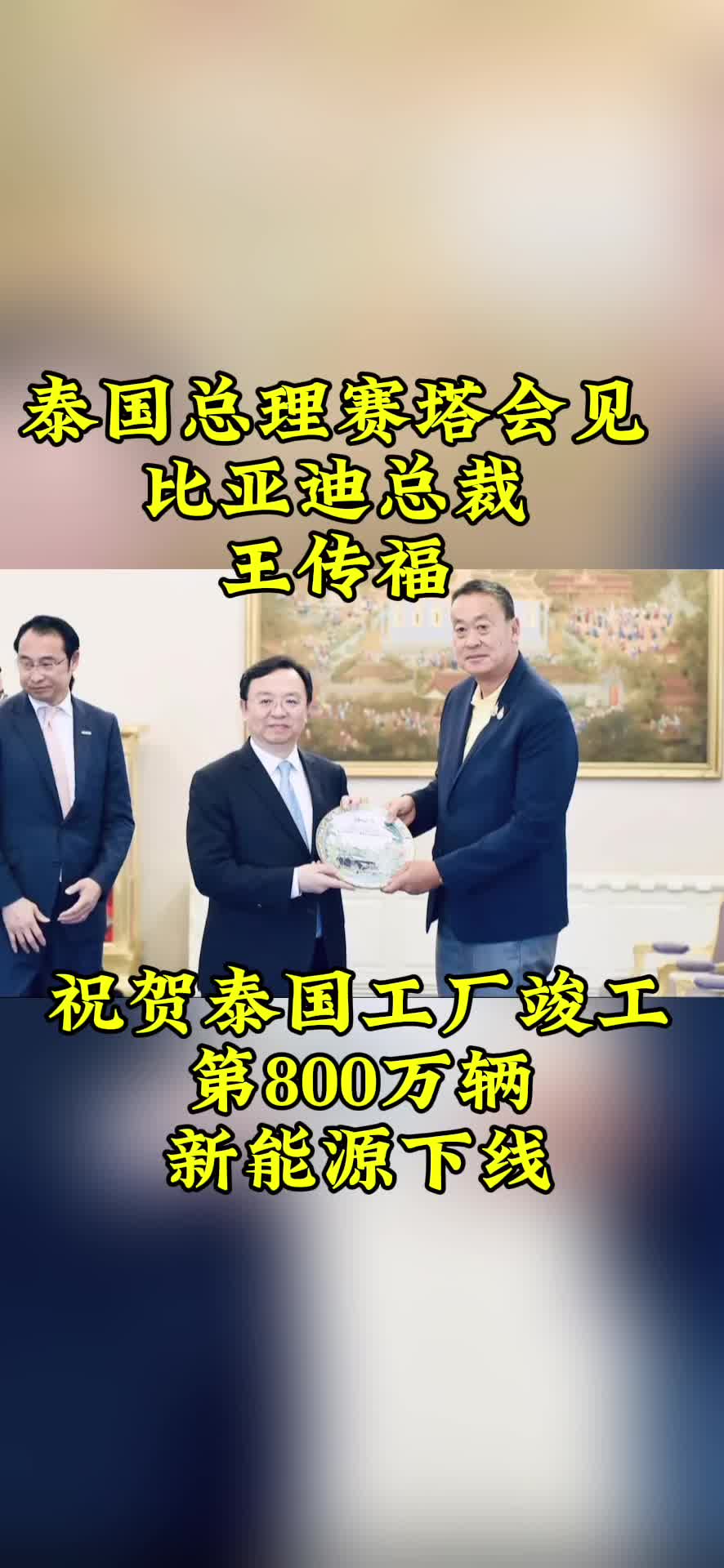泰国总理会见比亚迪总裁 #比亚迪 #泰国总理 #比亚迪第800万辆新能源...