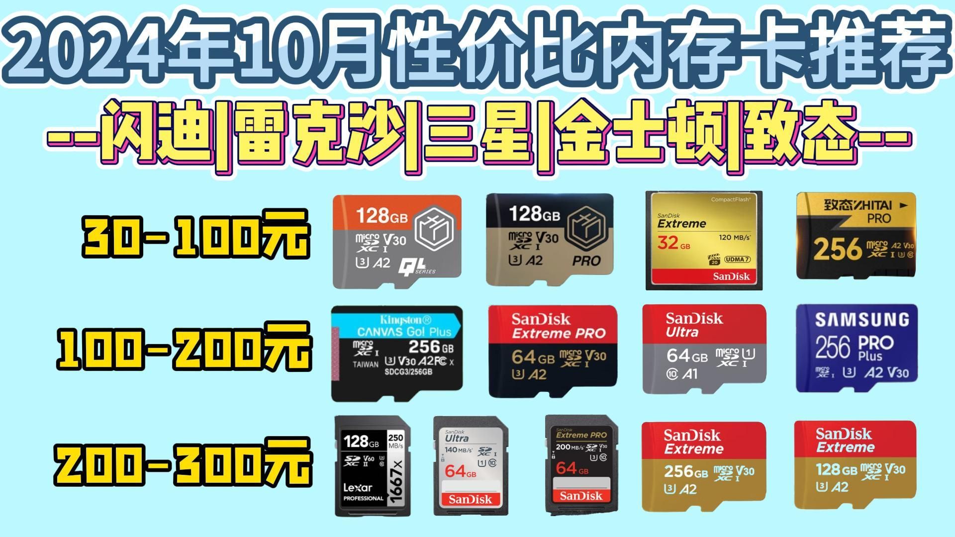 2024年10月性价比内存卡推荐!|内存卡应该怎么选?SD卡/CF卡/TF卡...