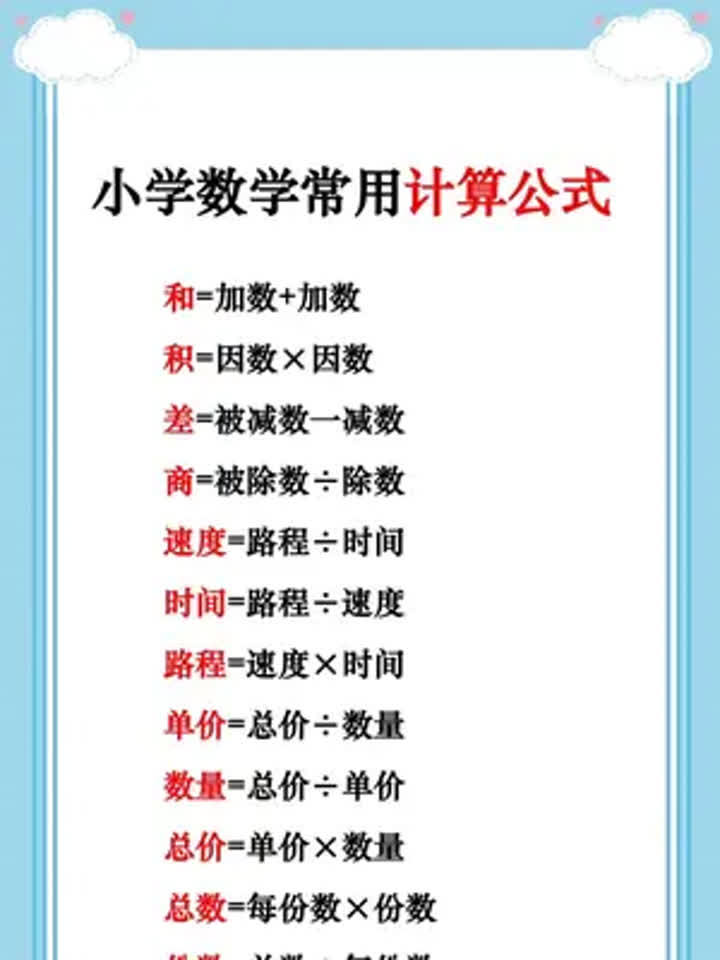 小学数学常用计算公式#小学数学 #知识点总结 #数学公式