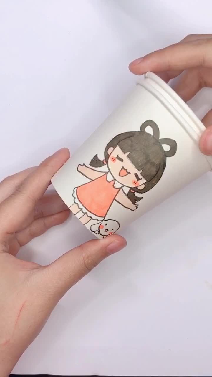 15秒教你做旋转纸杯简笔画版嫦娥小仙女快快动手做起来吧教程手绘...