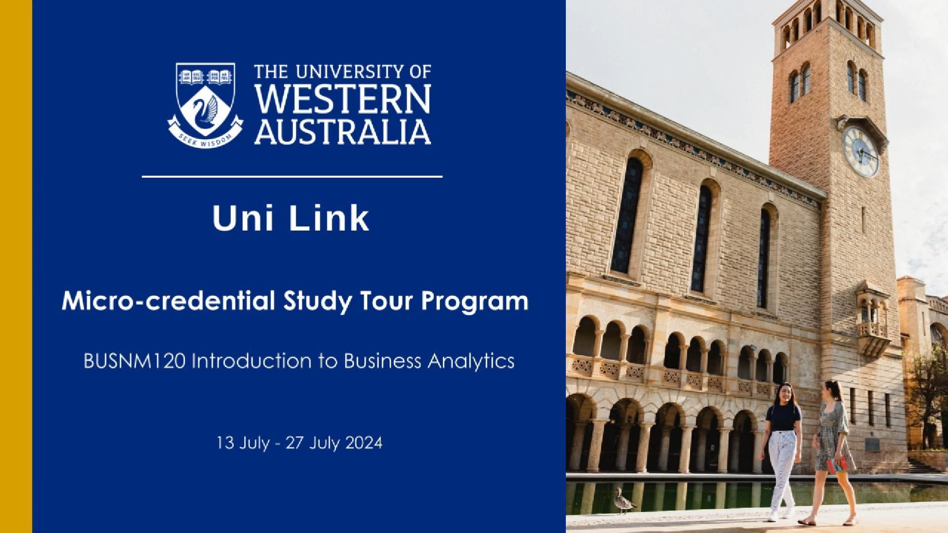 西澳大学(UWA)Uni Link - 微认证游学项目 - 商学院 - 2024年7月