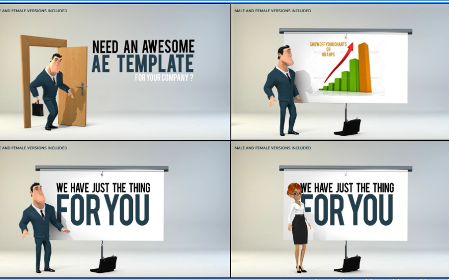 AE模板-会议主持PPT演示视频房间门打开效果的易拉宝投影仪幻灯片...