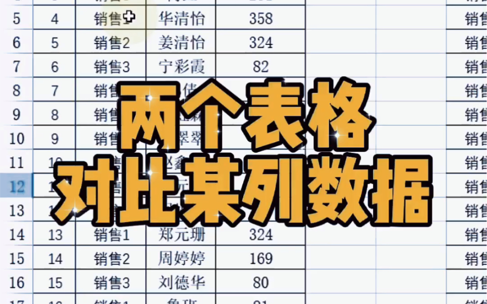 两个表格对比某列数据