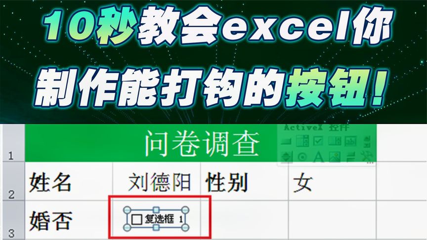 10秒教会excel你制作能打钩的按钮!