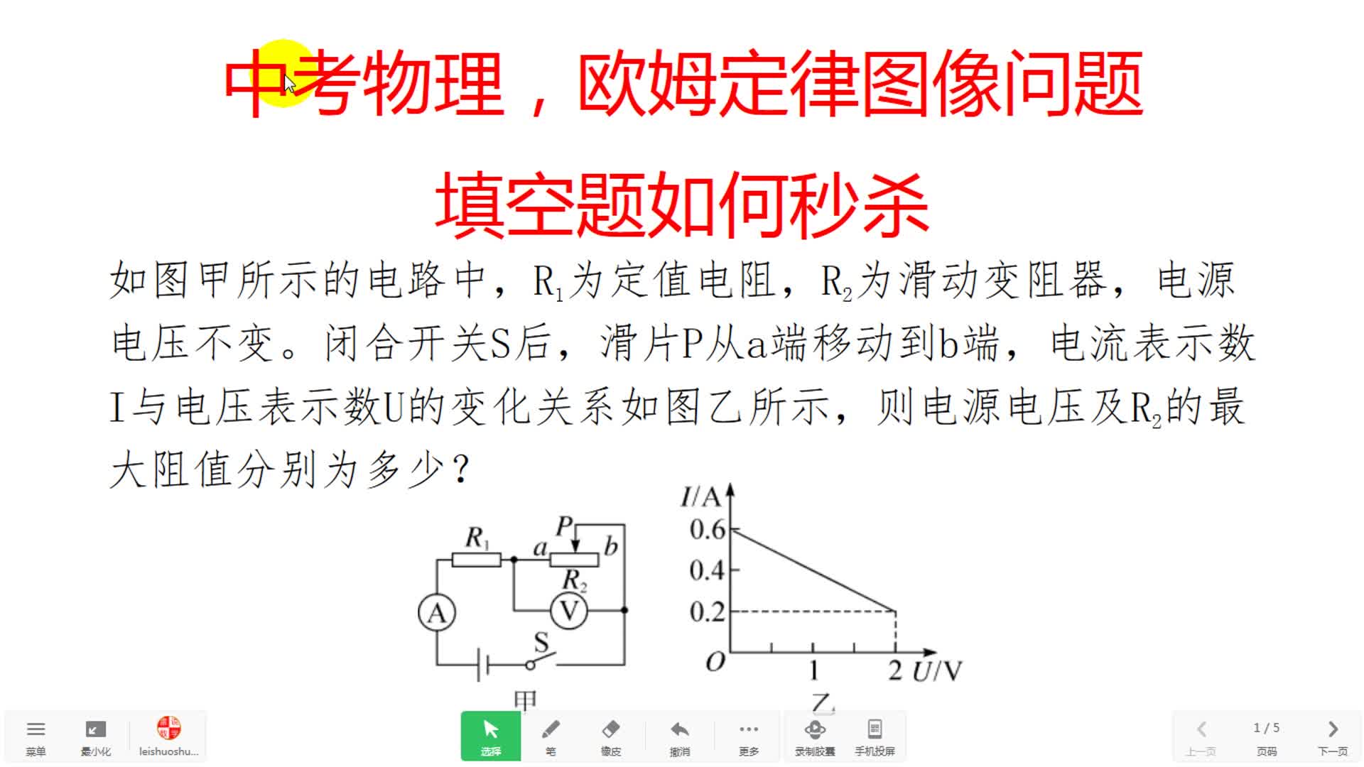 中考物理,欧姆定律图像问题,填空题如何秒杀