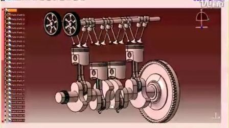 catia 4活塞发动机曲轴及凸轮轴运动仿真
