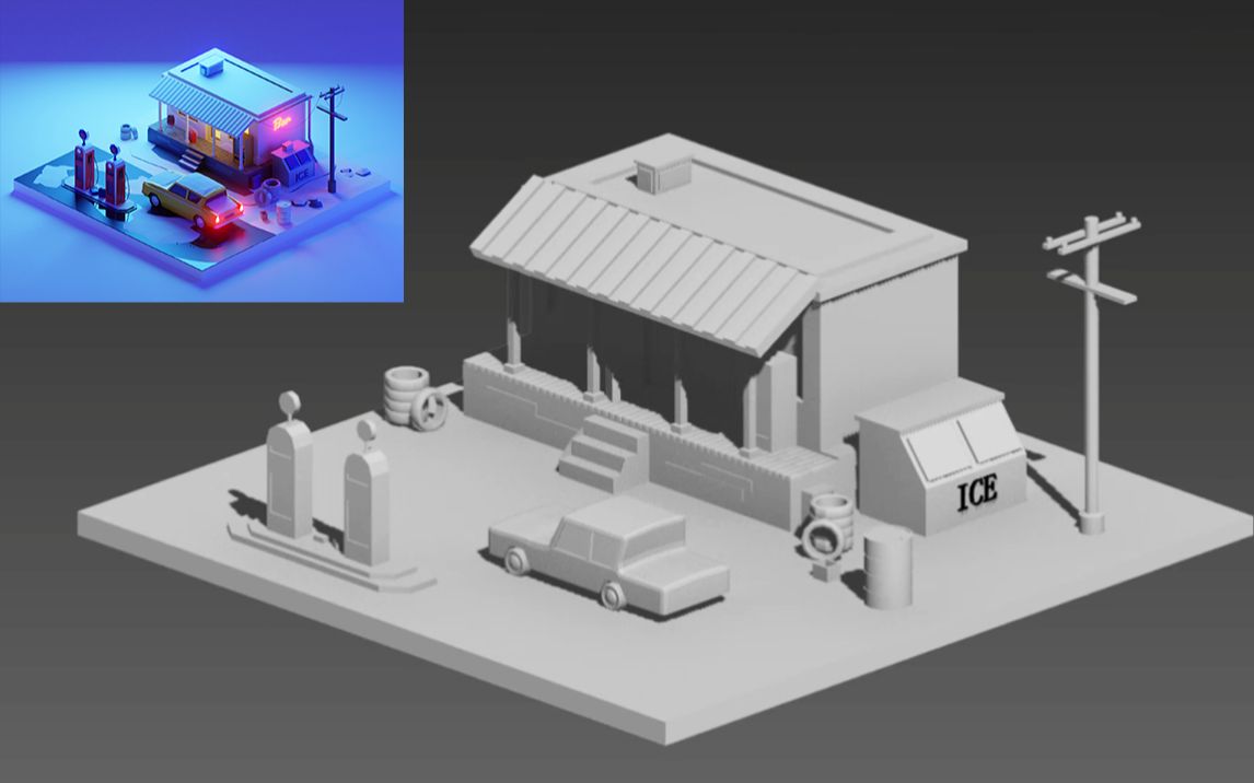 【3DMAX场景建模】从拉box开始教你制作加油站模型,3DMAX室外...