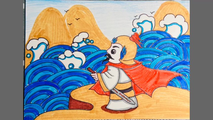 木子老师再画精忠报国——岳飞卡通绘画,只用水彩笔跟图画纸就ok