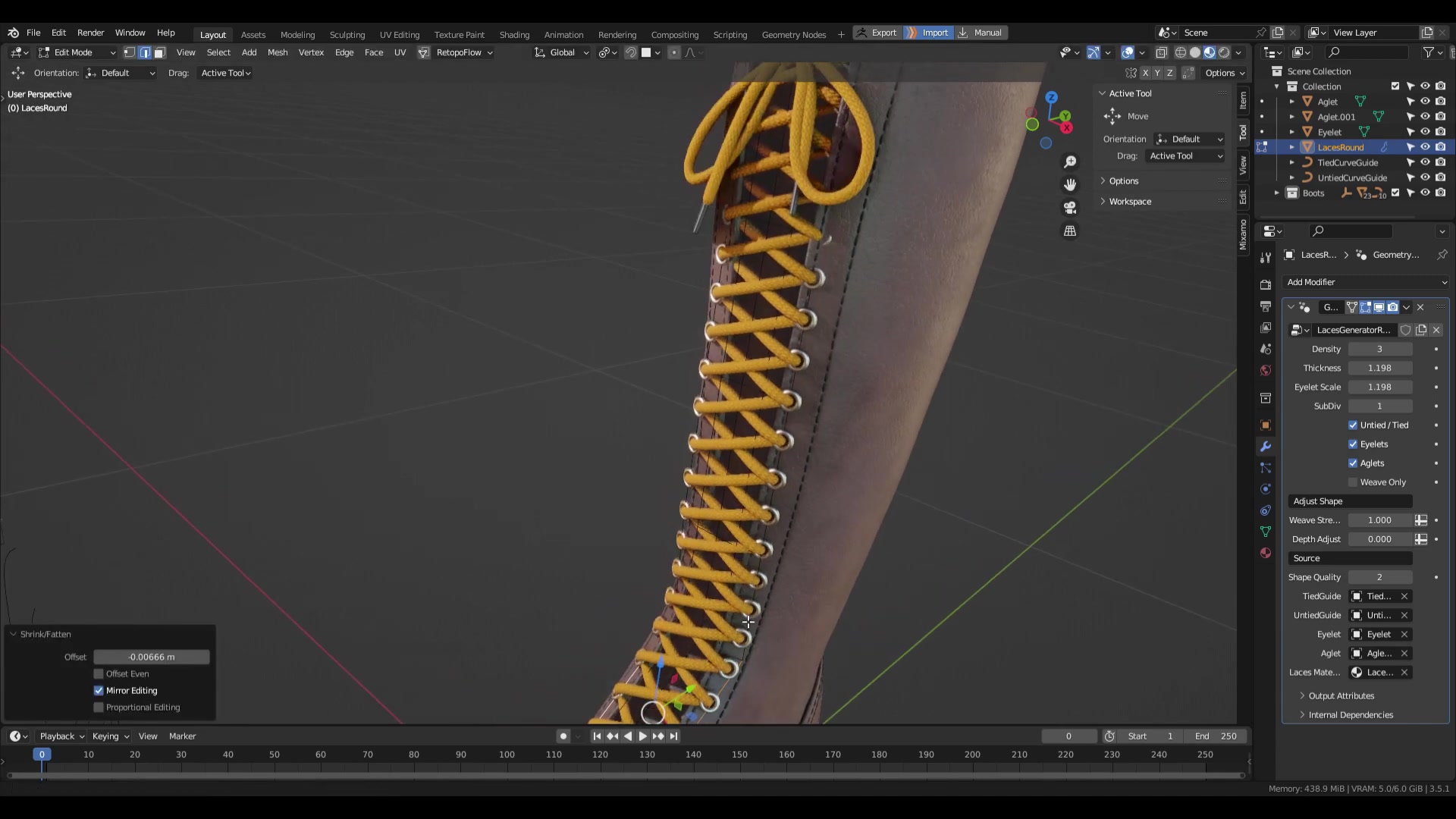 Blender插件-几何节点程序化鞋带生成器预设Laces generator Shoelaces