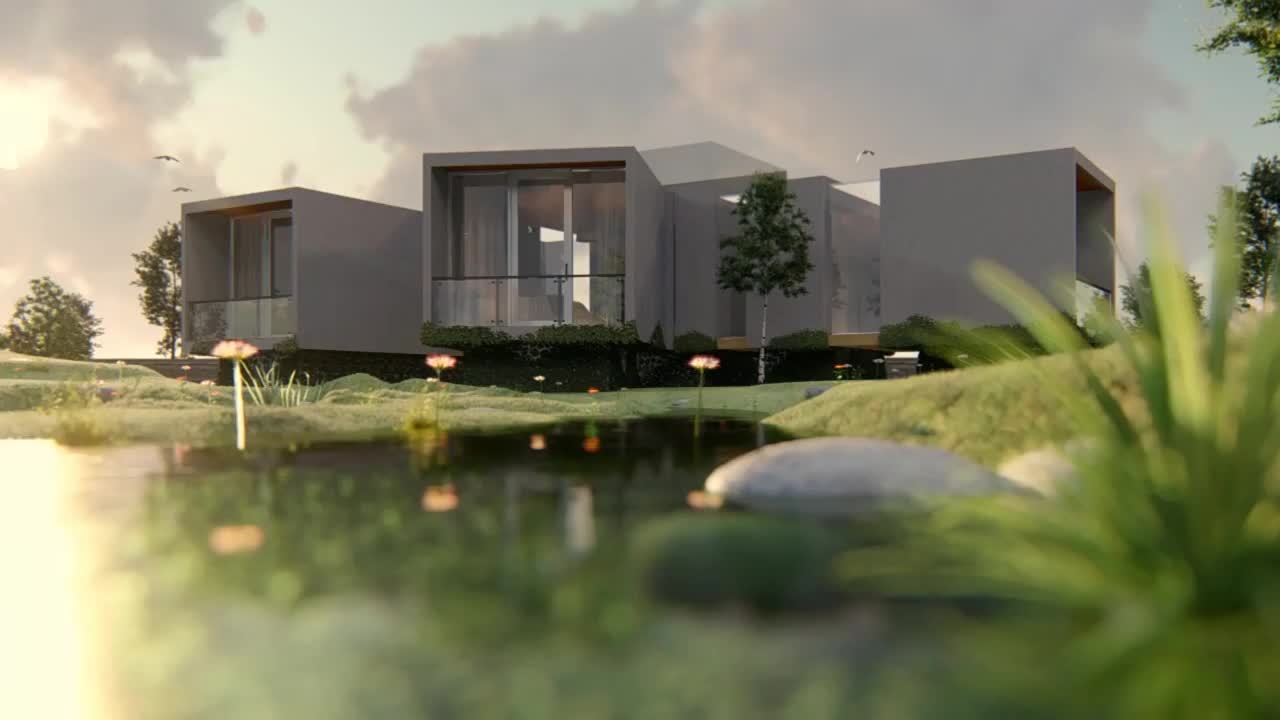 LUMION 8 +su+ps 水边盒子住宅教程,一键出图,动画渲染,效果图制作。