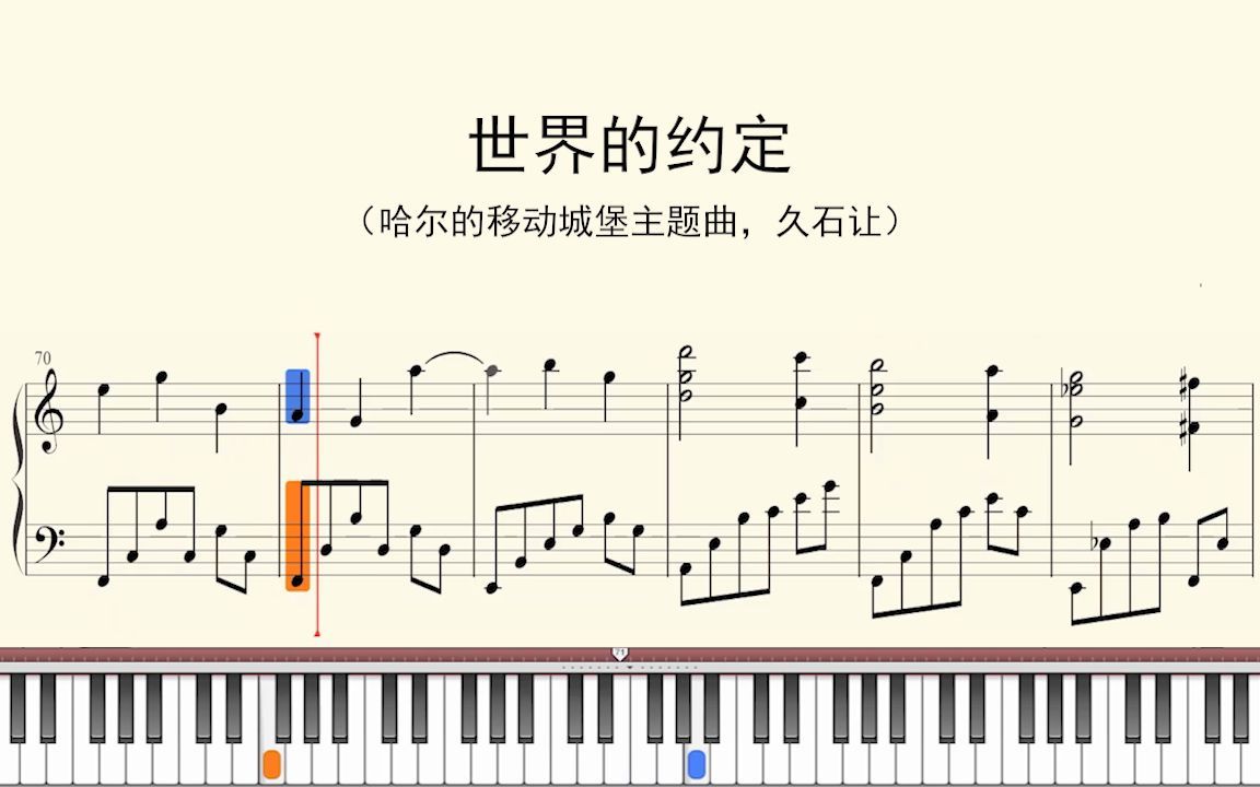 钢琴谱:世界的约定(哈尔的移动城堡主题曲,久石让)