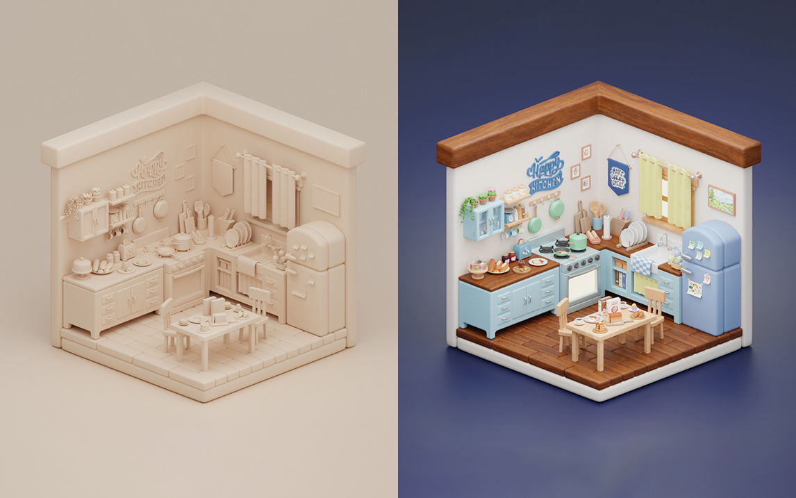 【3dmax场景建模】零基础卡通迷你室内场景模型制作教程(新手box...