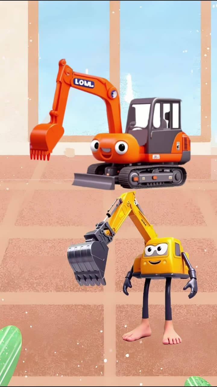 动漫:小鱼叼走了挖掘机的鞋子,工程车动画片大全