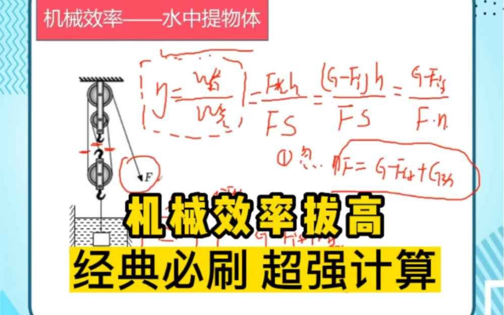八下物理拔高|机械效率经典必刷!水中提物体ߌ�再有三期机械效率的...