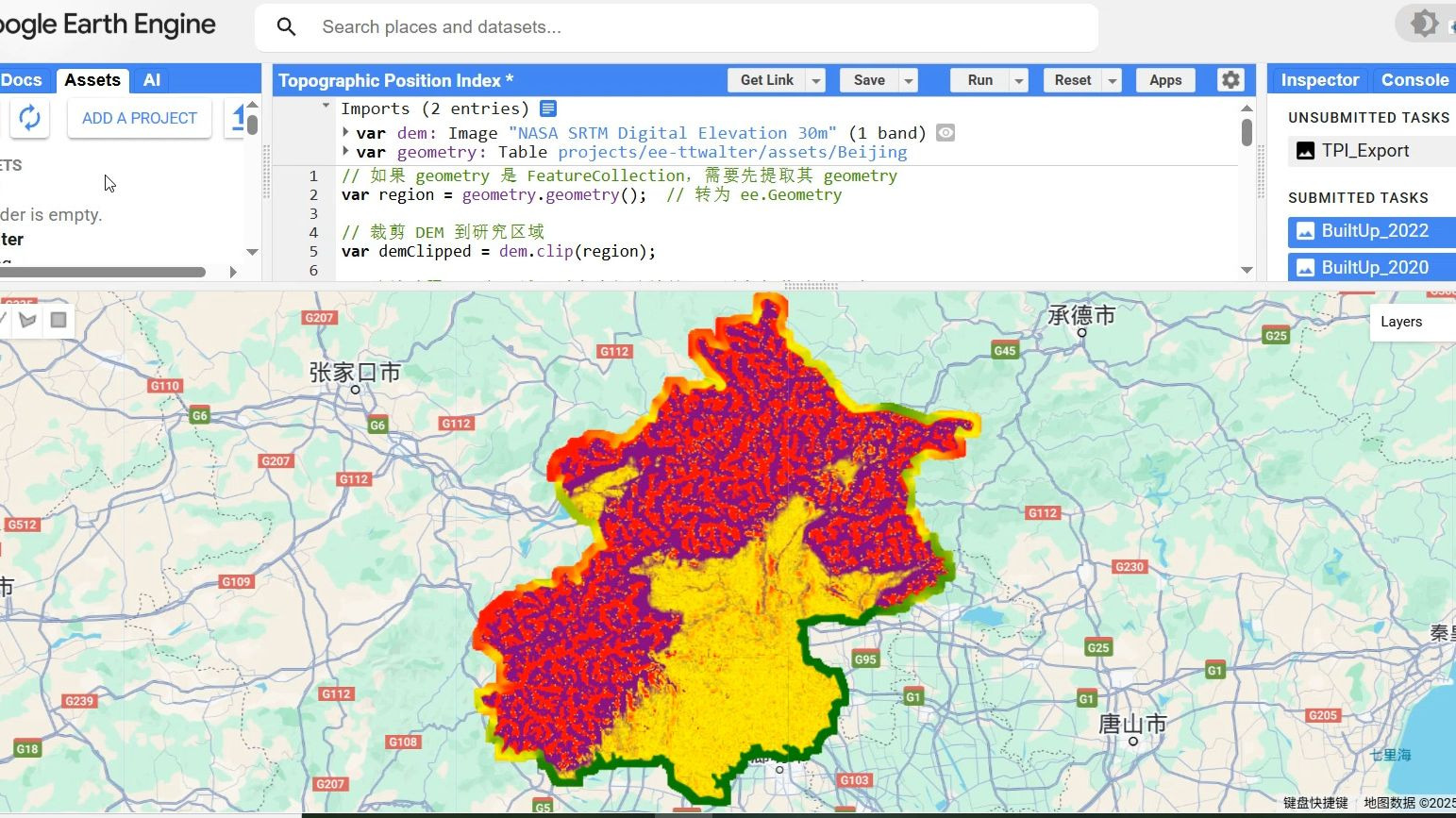 利用GEE计算地形位置指数全代码教程