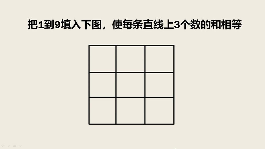 把1到9填入下面方格中,使每条直线上3个数的和都相等