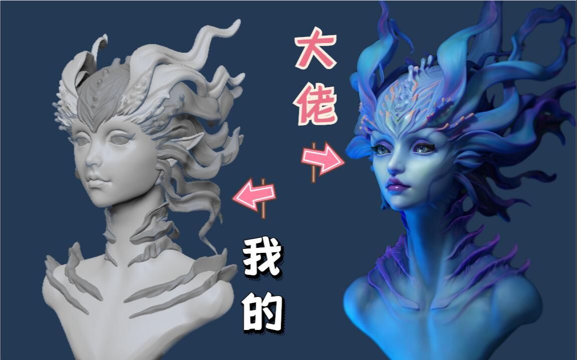 zbrush人物建模教学,做了几个小时的模型,还是没想通我和大佬差了...