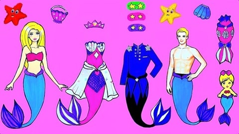 美人鱼芭比公主与王子的创意服装,简笔画手工玩具