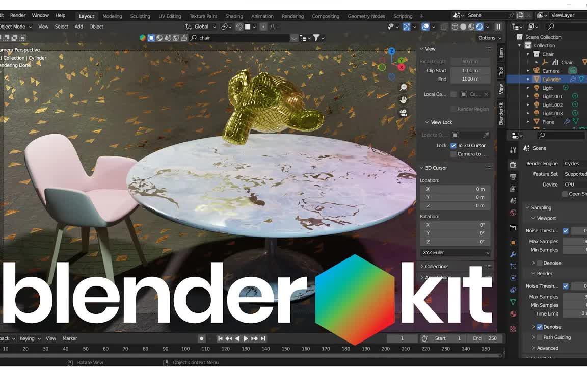 iBlender中文版插件 BlenderKit 教程在 Blender 中添加材质模型 Blender...