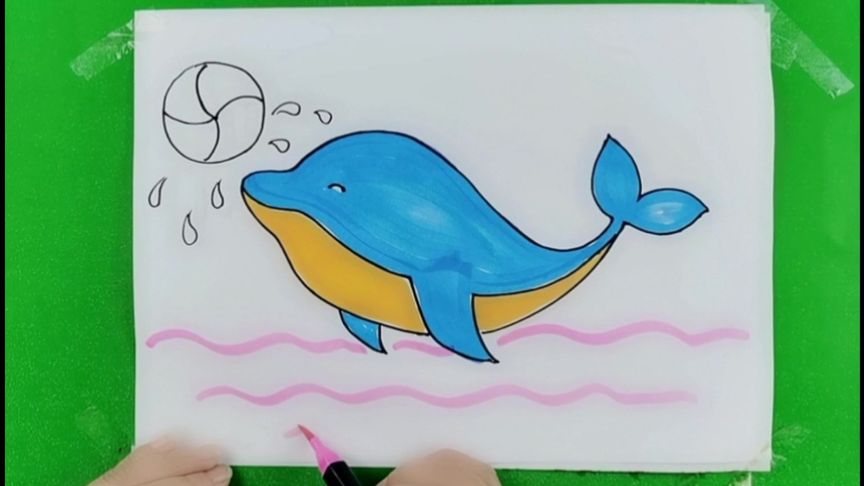 适合幼儿园小朋友的简笔画,调皮小海豚,色彩鲜艳好看,简单易学