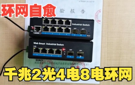 拓轩工业级千兆2光4电8电环网光纤交换机环网应用