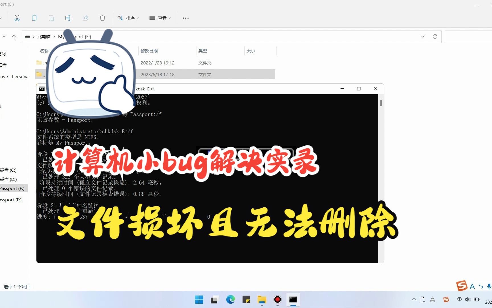 计算机小bug|文件损坏无法删除