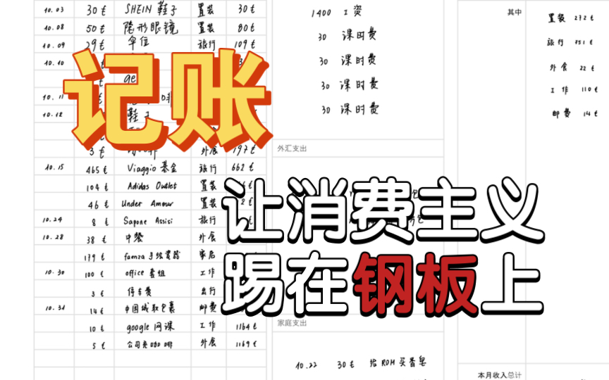 ...(一)每日记录和每月总结 | 收入与支出 | 极简记账暴打消费主义 | 工作...