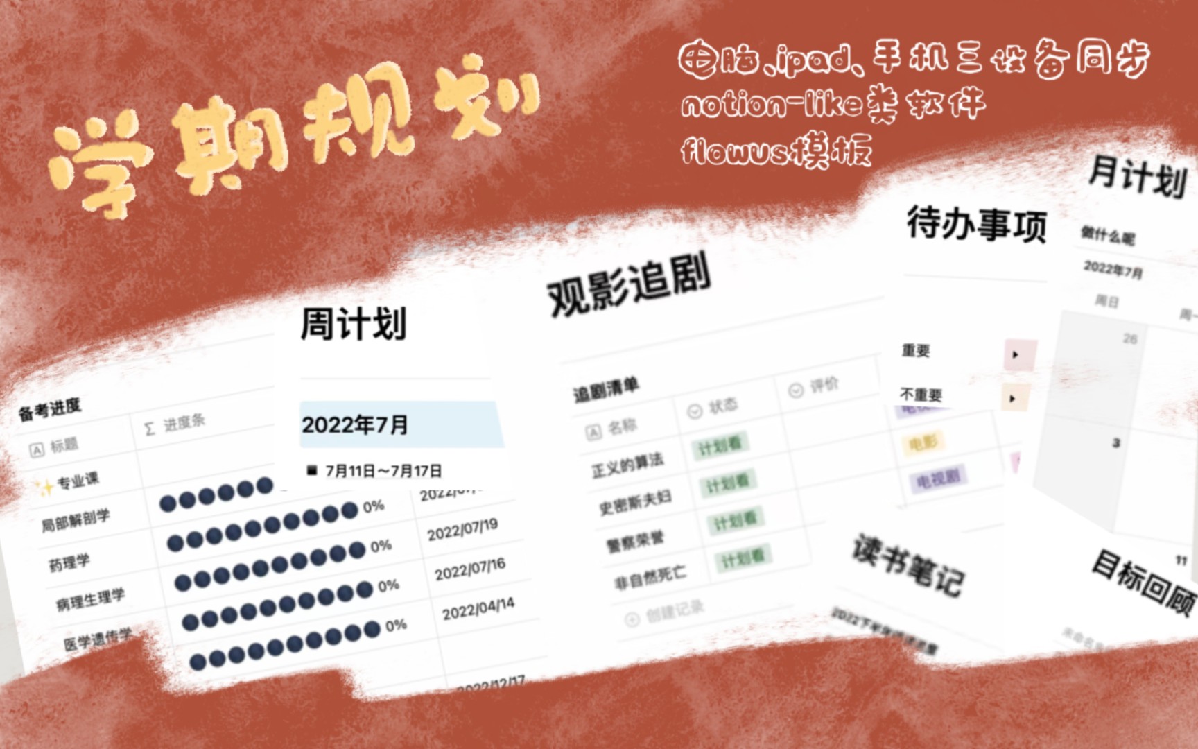 【免费分享】学期规划模板/notion-like类软件/flowus/阅读观影计划待办...