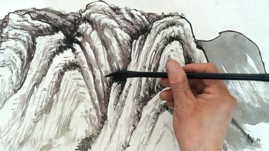 民间画师教你如何快速的画一幅简易山水画,演练视频(一)