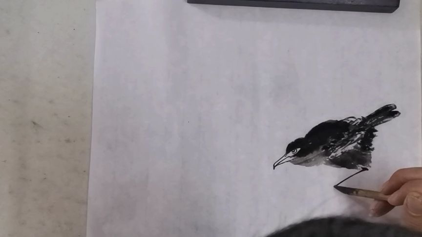水墨画鸟全过程,原来是这样画的,生动自然有趣