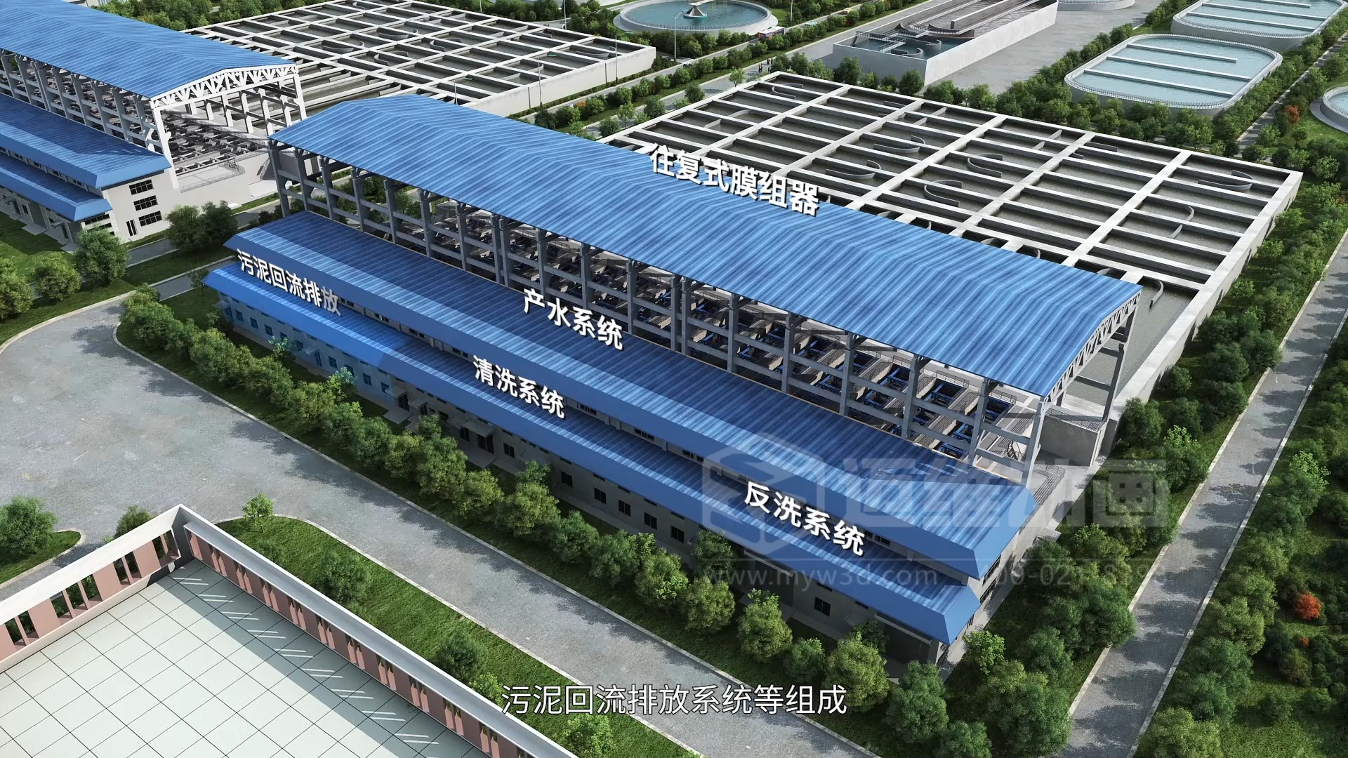 水处理超滤膜工艺流程-环保工业设备动画制作公司