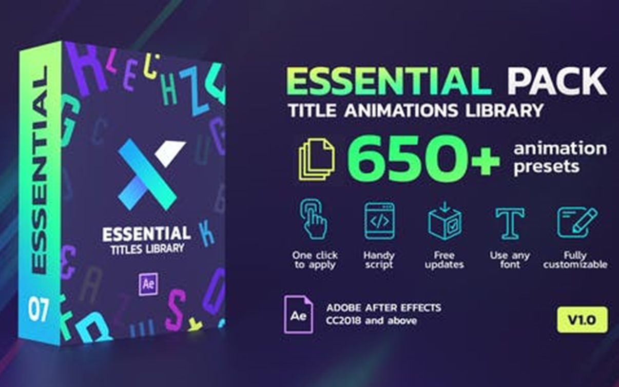 【插件】AE脚本-650多种文字标题动画预设视频字幕效果元素包