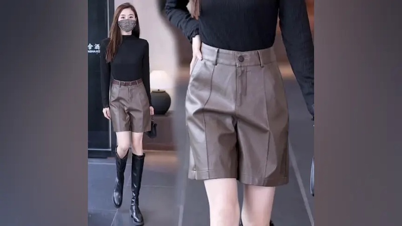 秋冬新款皮短裤女宽松高腰显瘦百搭韩版阔腿pu皮五分裤外穿